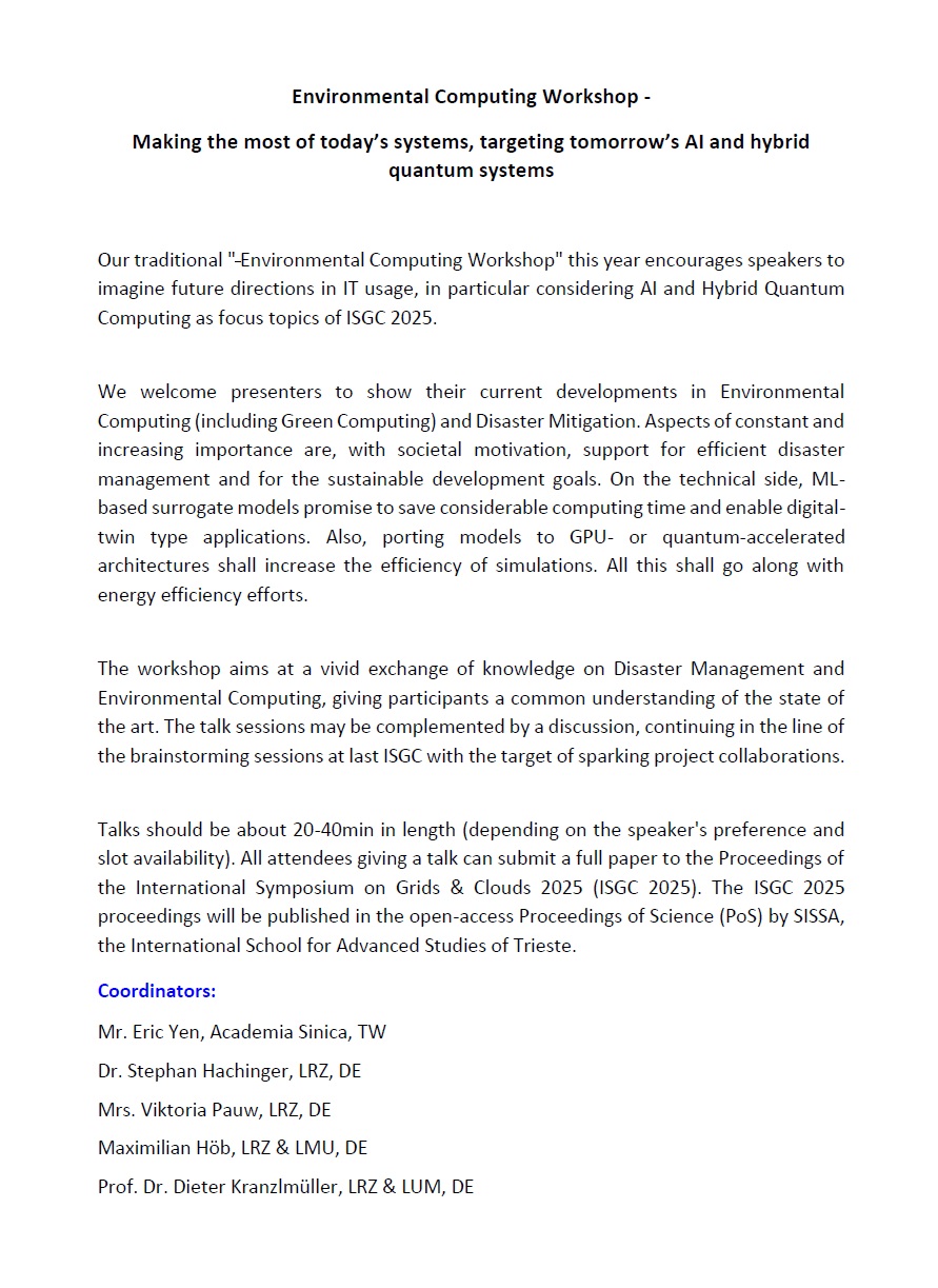 International Symposium on Grids & Clouds (ISGC) 2025 (16-21 March 2025): Co-located Workshops ...